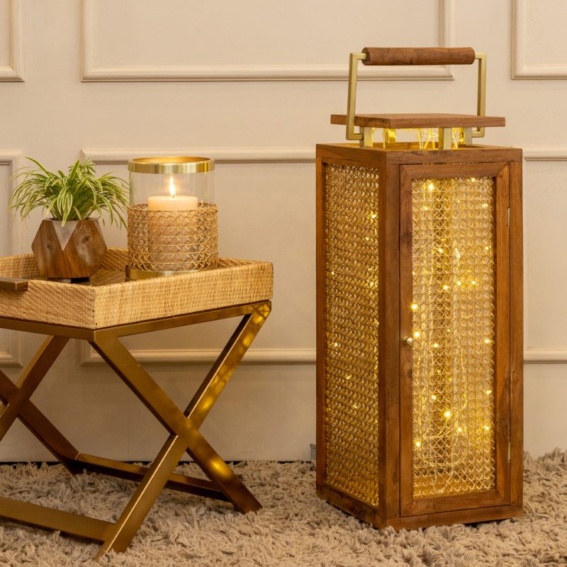 Natural Teak & Cane Lantern - Fusion Access